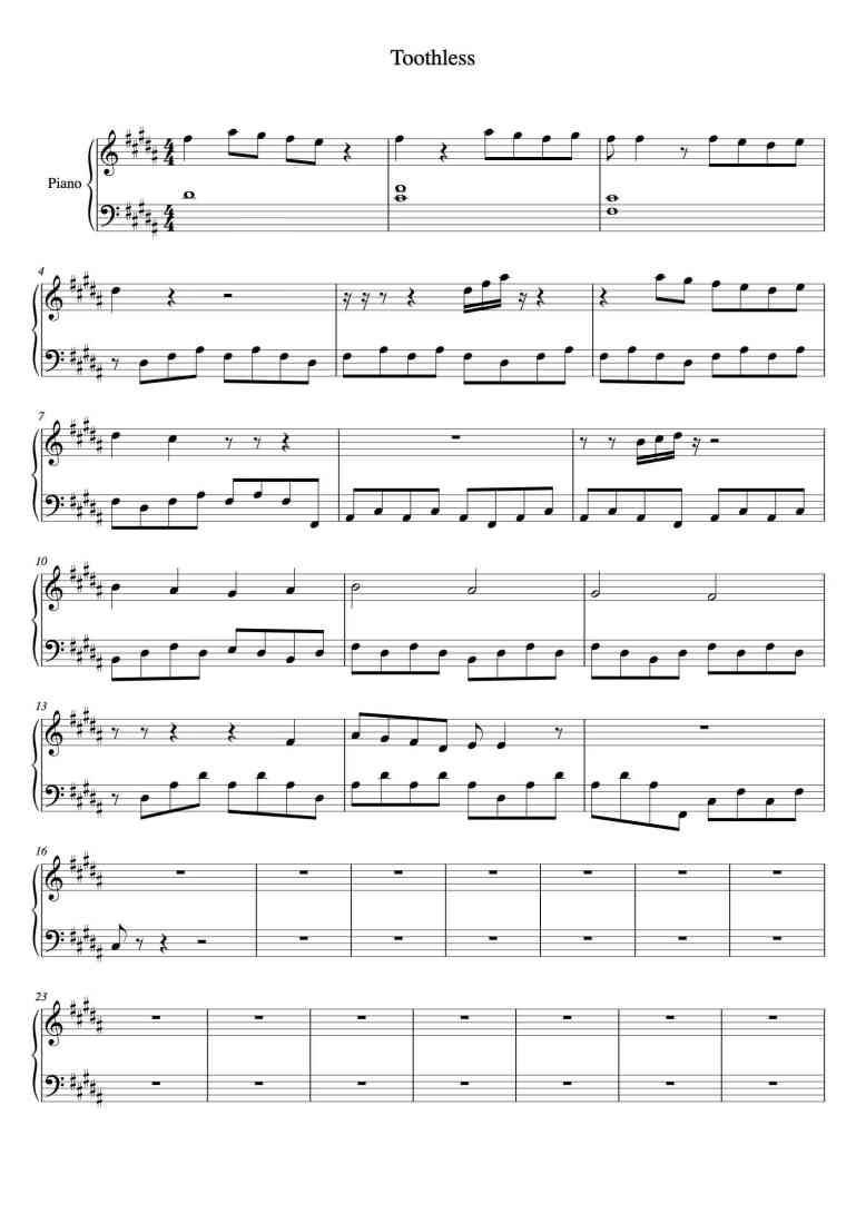 'Toothless' - Piano Sheet Music By Adyexell | TOPiano