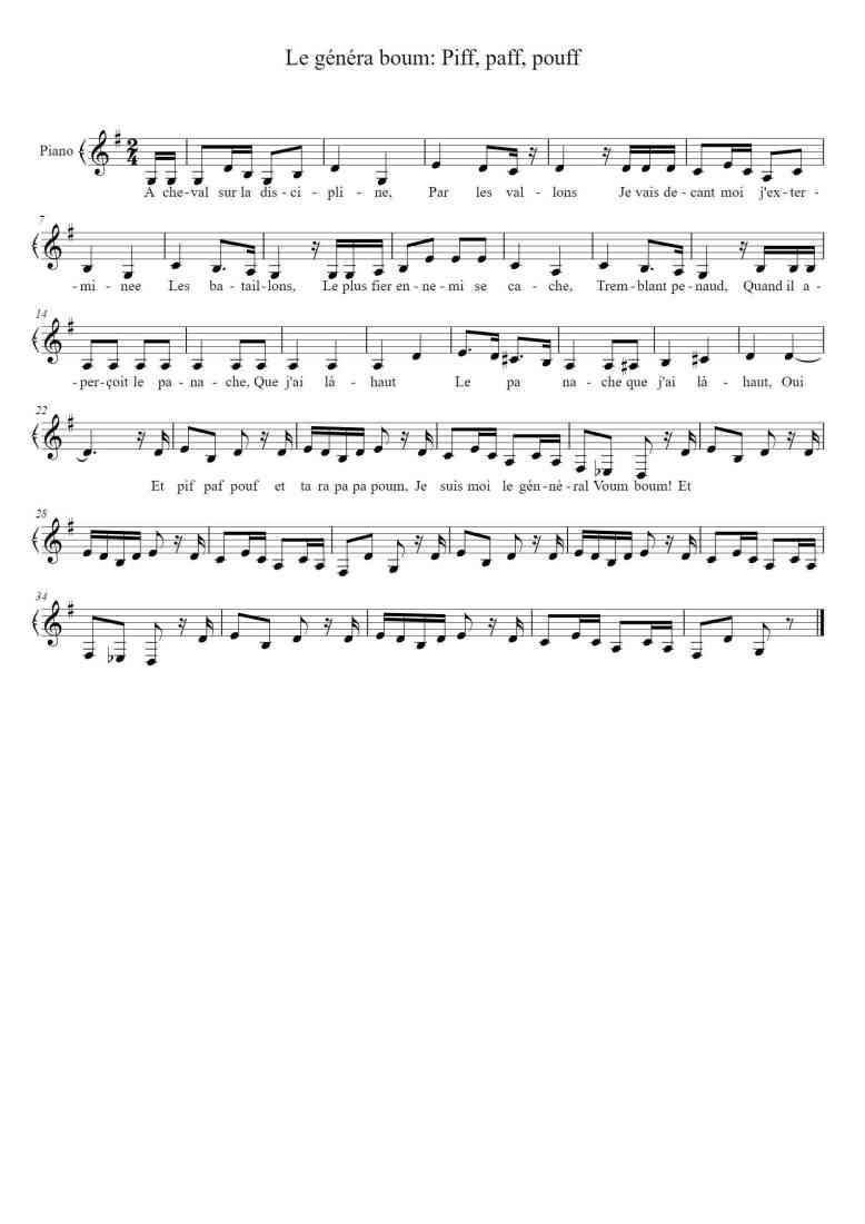 'Le généra boum: Piff, paff, pouff' - Piano Sheet Music By Offenbach ...