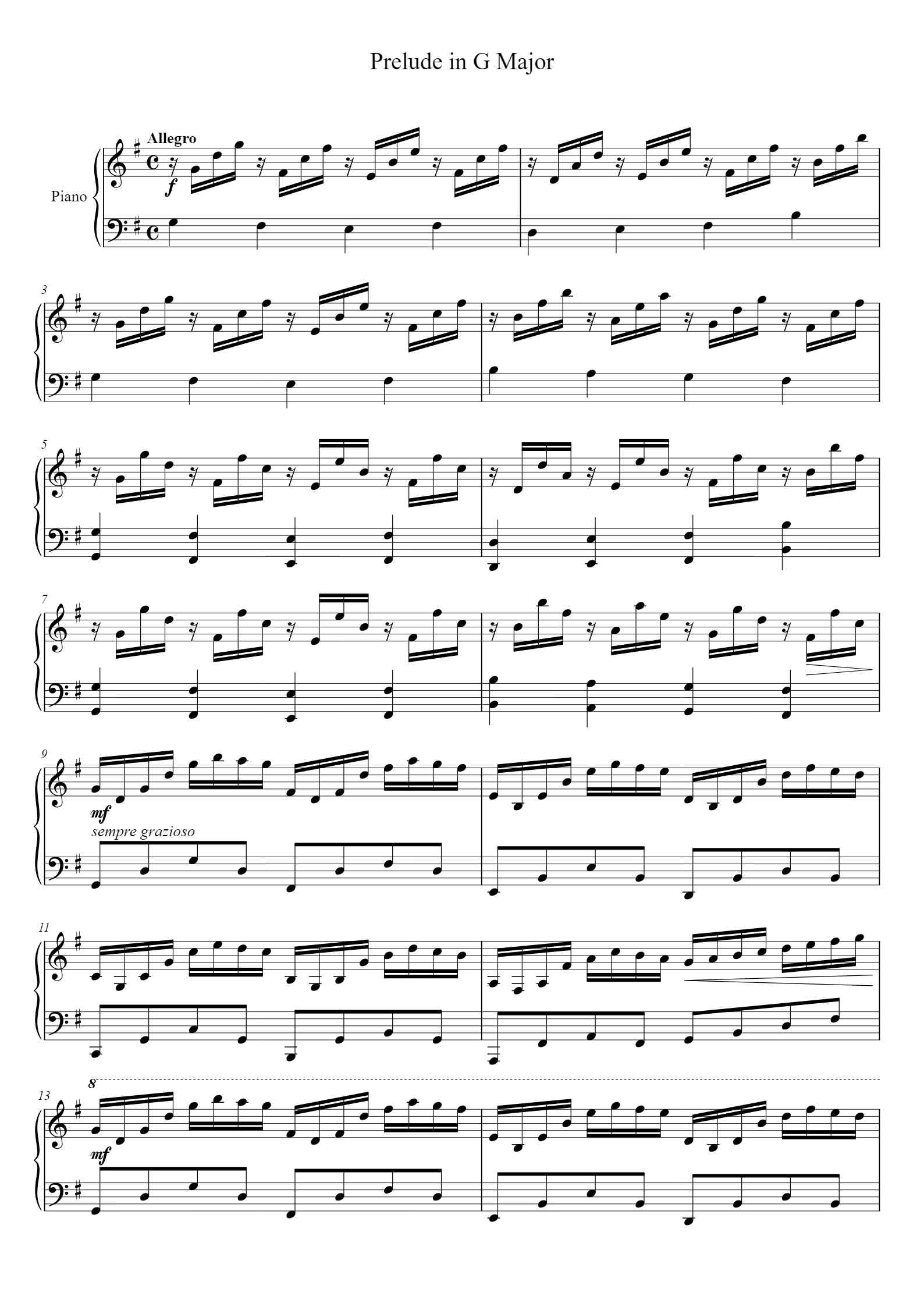'Prelude in G Major' - Piano Sheet Music By Derek W. Zhang | TOPiano
