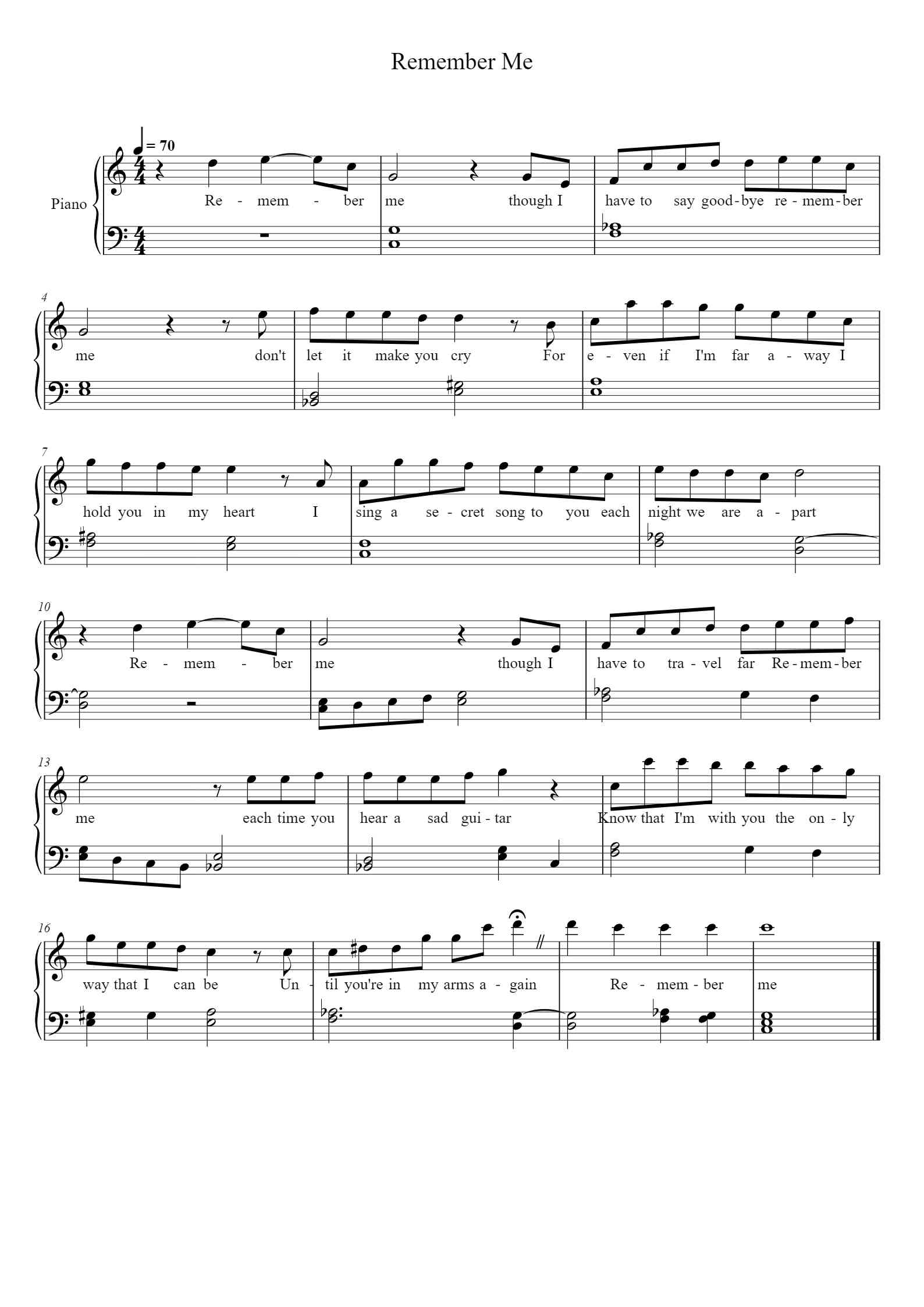 Remember Me钢琴谱 - Robert Lopez & Kristen Anderson-Lopez - free piano ...