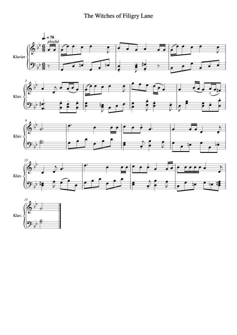 'The Witches of Filigry Lane' - Piano Sheet Music By Dagmar Bittner ...