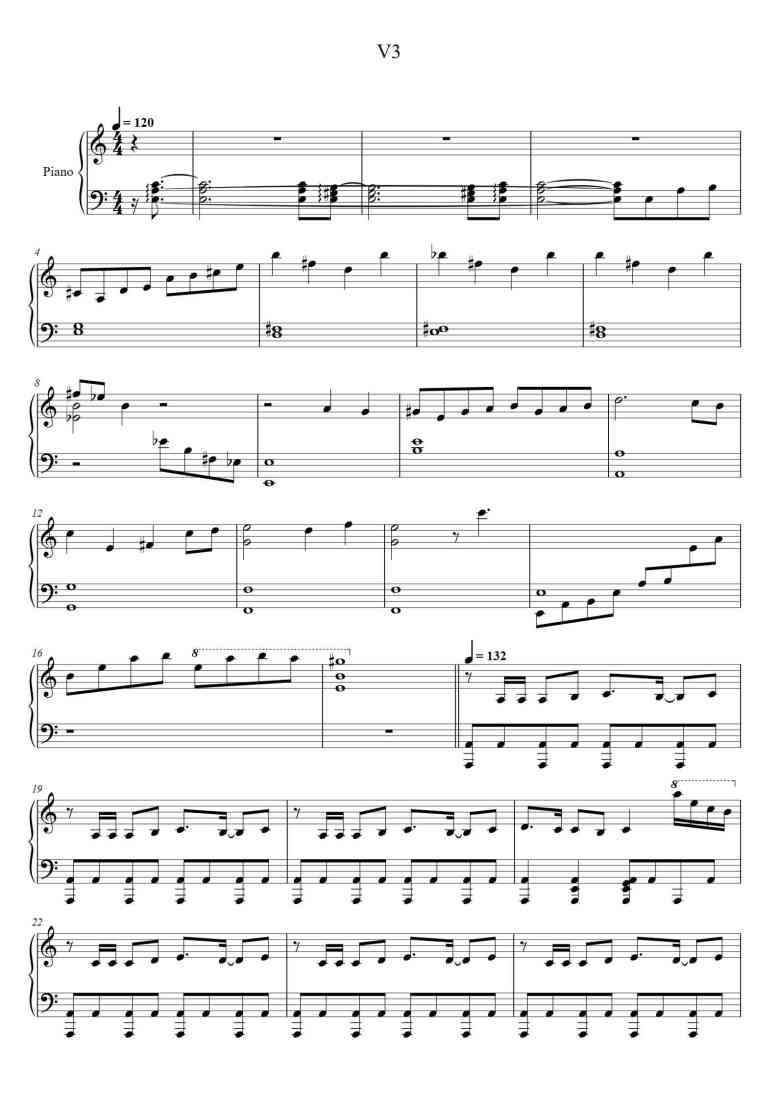 V3钢琴谱 - O2Jam - free piano sheet music - PiaNoproblem