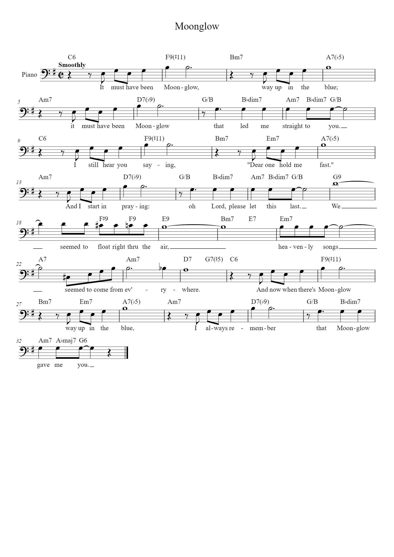 'Moonglow' - Piano Sheet Music By Words and Music by Will Hudson, Eddie ...
