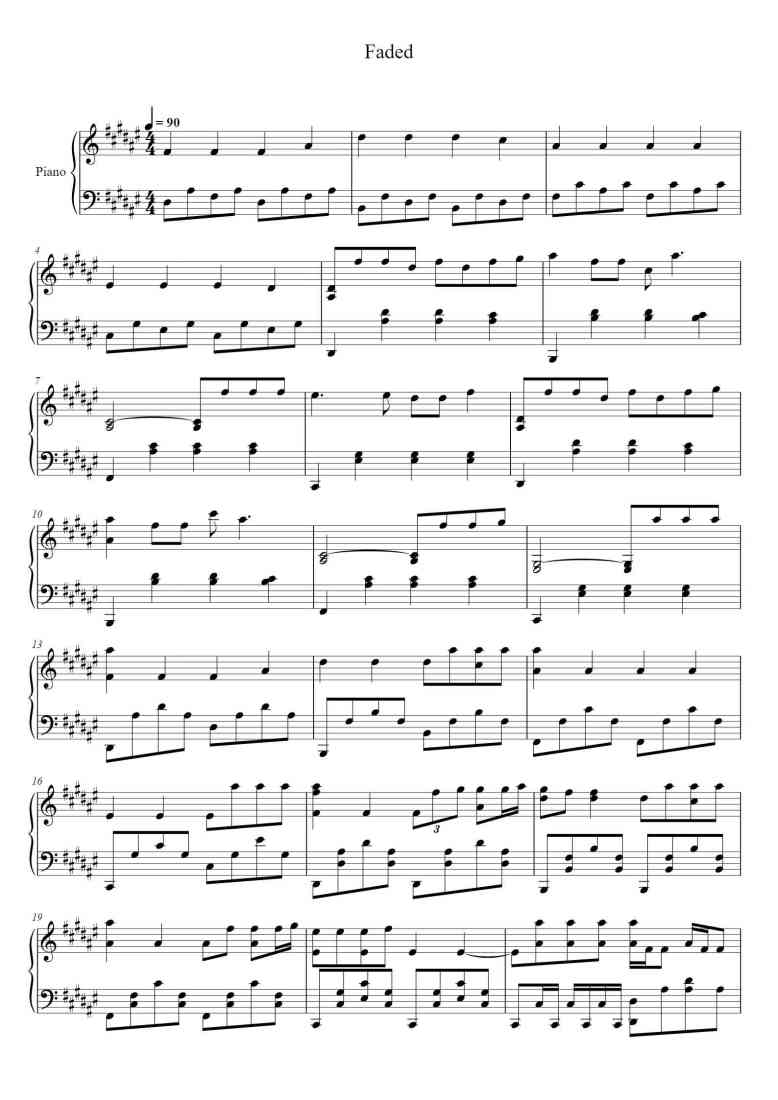 'Faded/憔悴不堪-Alan WalkerIselin Solheim' - Piano Sheet Music By Alan ...