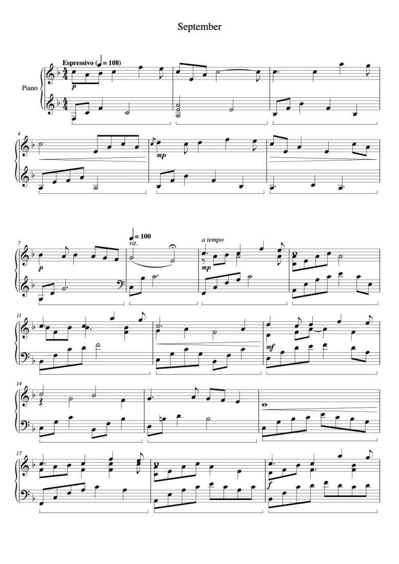 'September' - Piano Sheet Music By Quantum | TOPiano