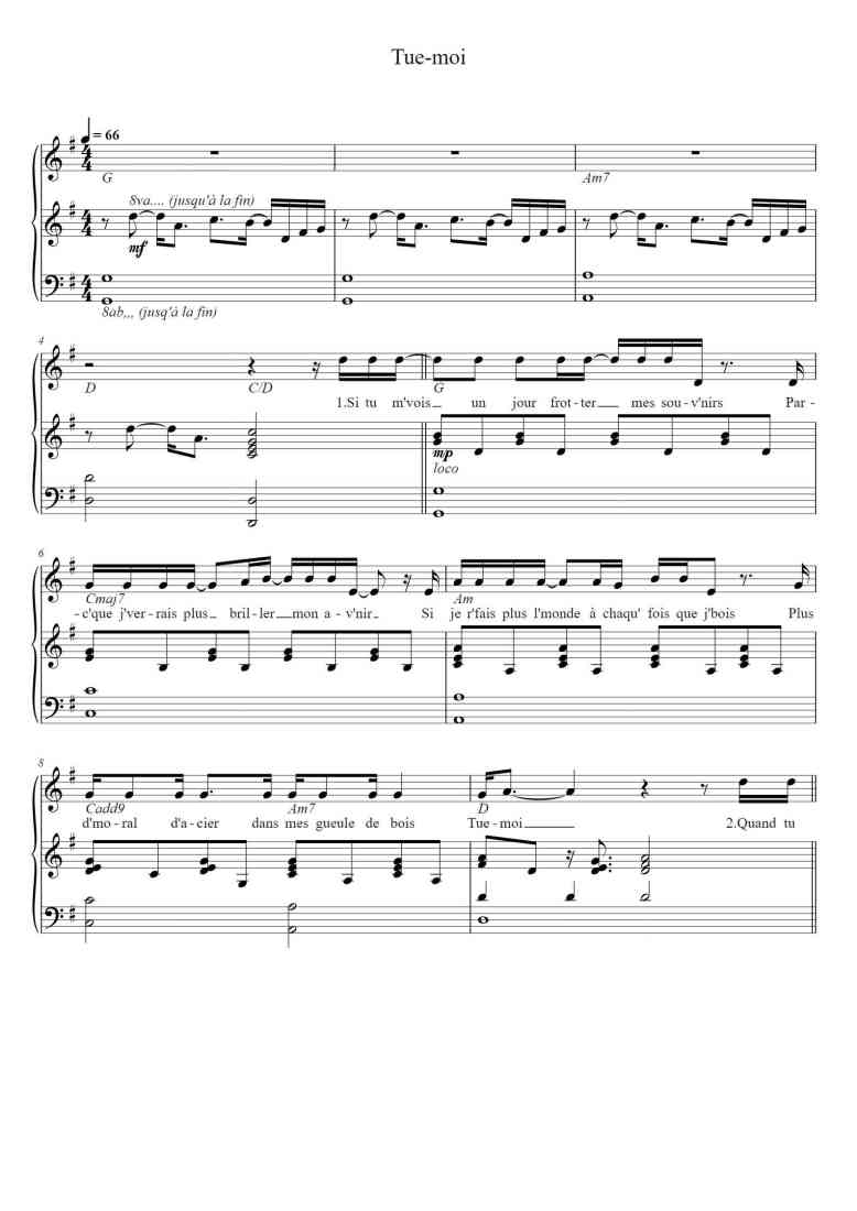 'Tue-moi' - Piano Sheet Music By Dan Bigras | TOPiano