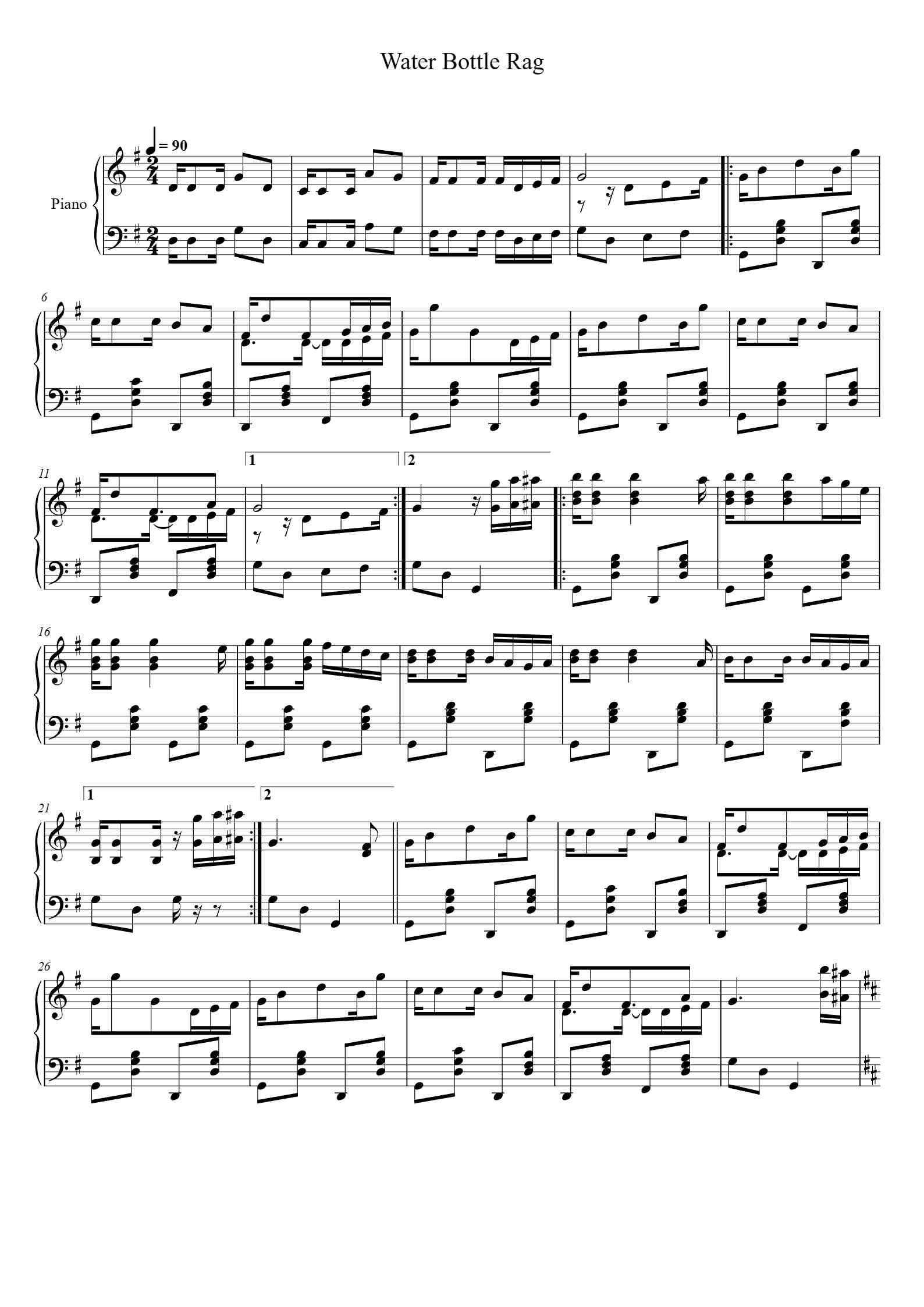 'Water Bottle Rag' - Piano Sheet Music By rex4826487(8) | TOPiano