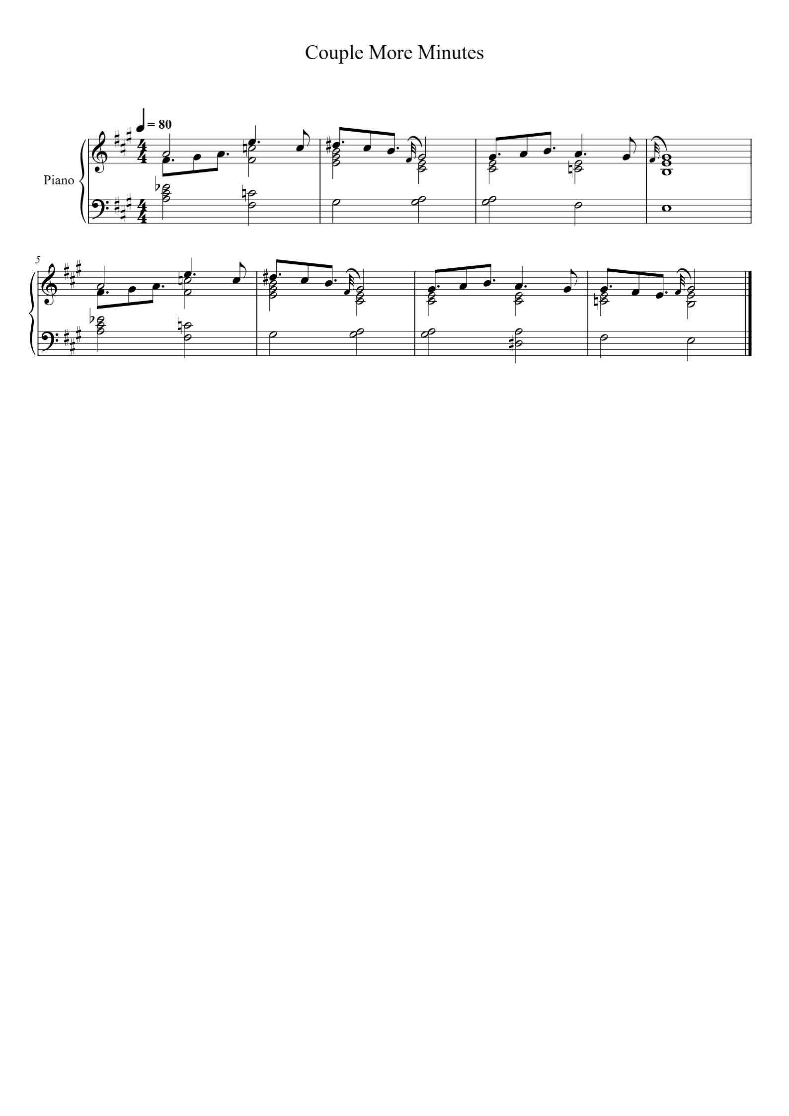 'Couple More Minutes' - Piano Sheet Music By Transcribed by: Lorenzo ...
