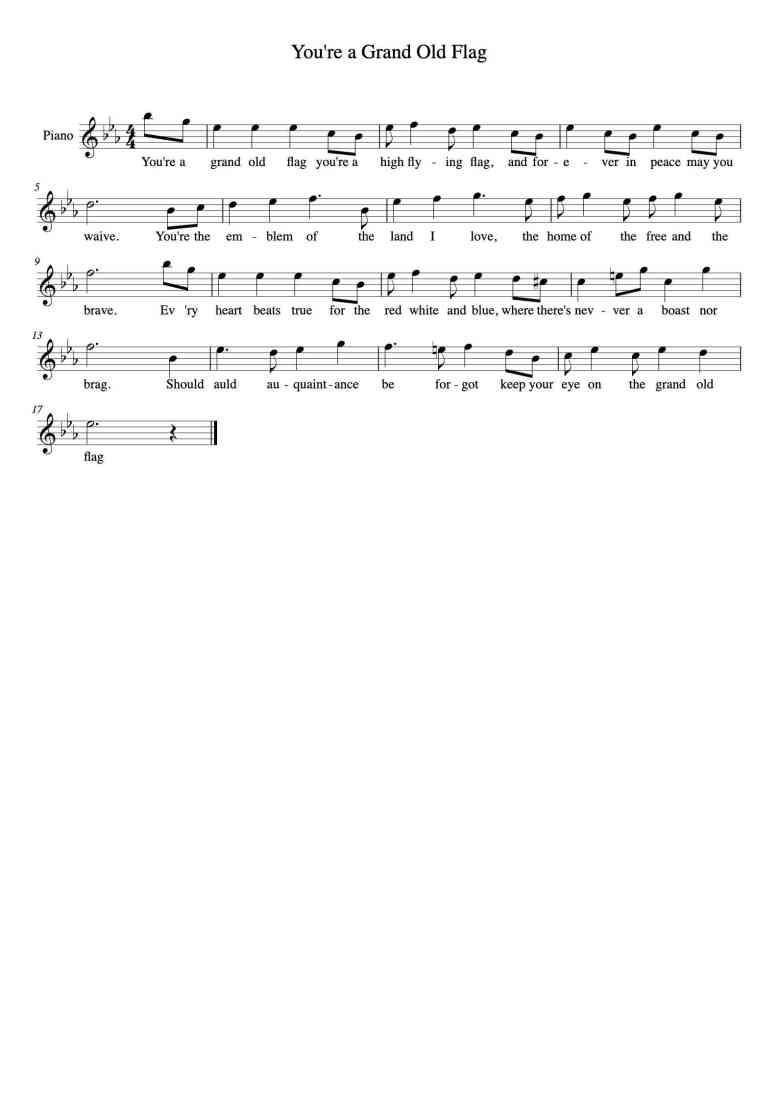 'You're a Grand Old Flag - Flute melody solo in E-flat' - Piano Sheet ...