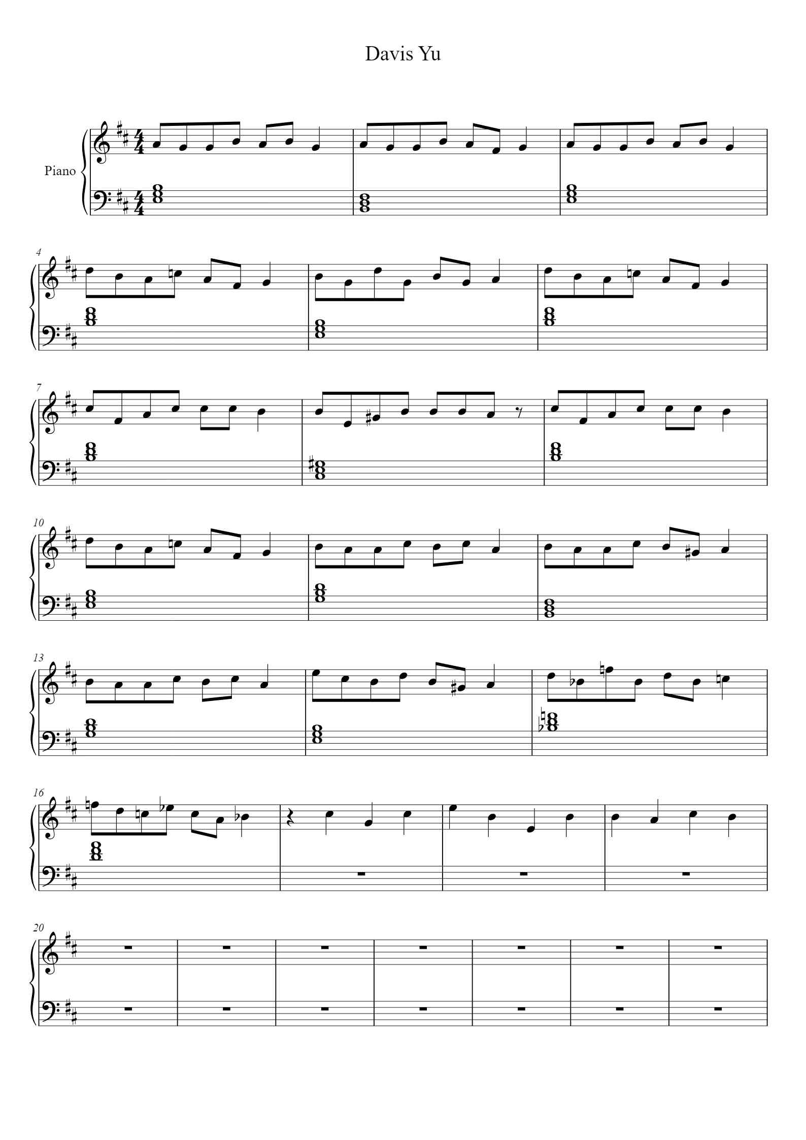 'Davis Yu' - Piano Sheet Music By Woolxon Kepvid | TOPiano