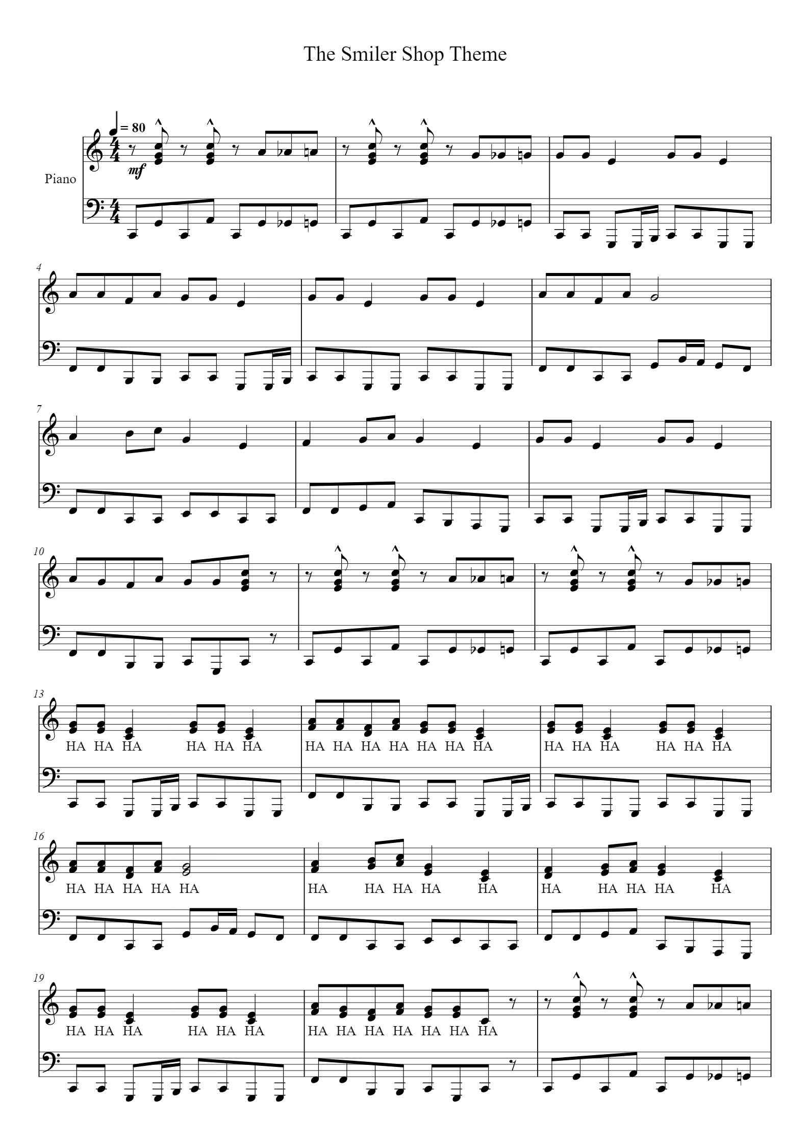 'The Smiler Shop Theme' - Piano Sheet Music By Composed by IMAscore ...