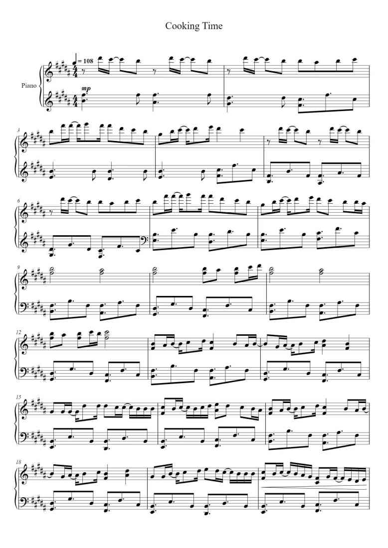 'Cooking Time' - Piano Sheet Music By Rinne | TOPiano