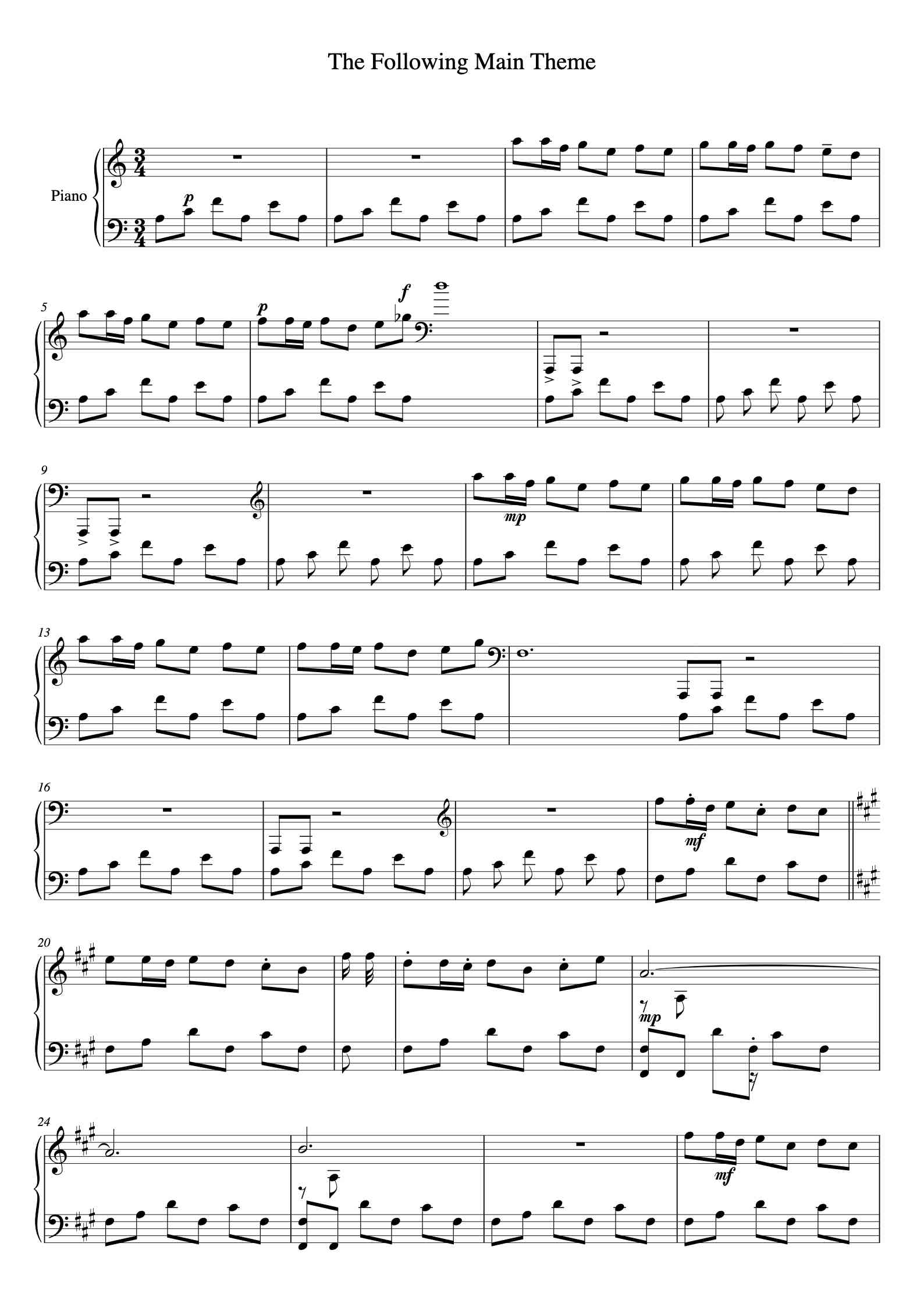 'The Following Main Theme' - Piano Sheet Music By xxx | TOPiano