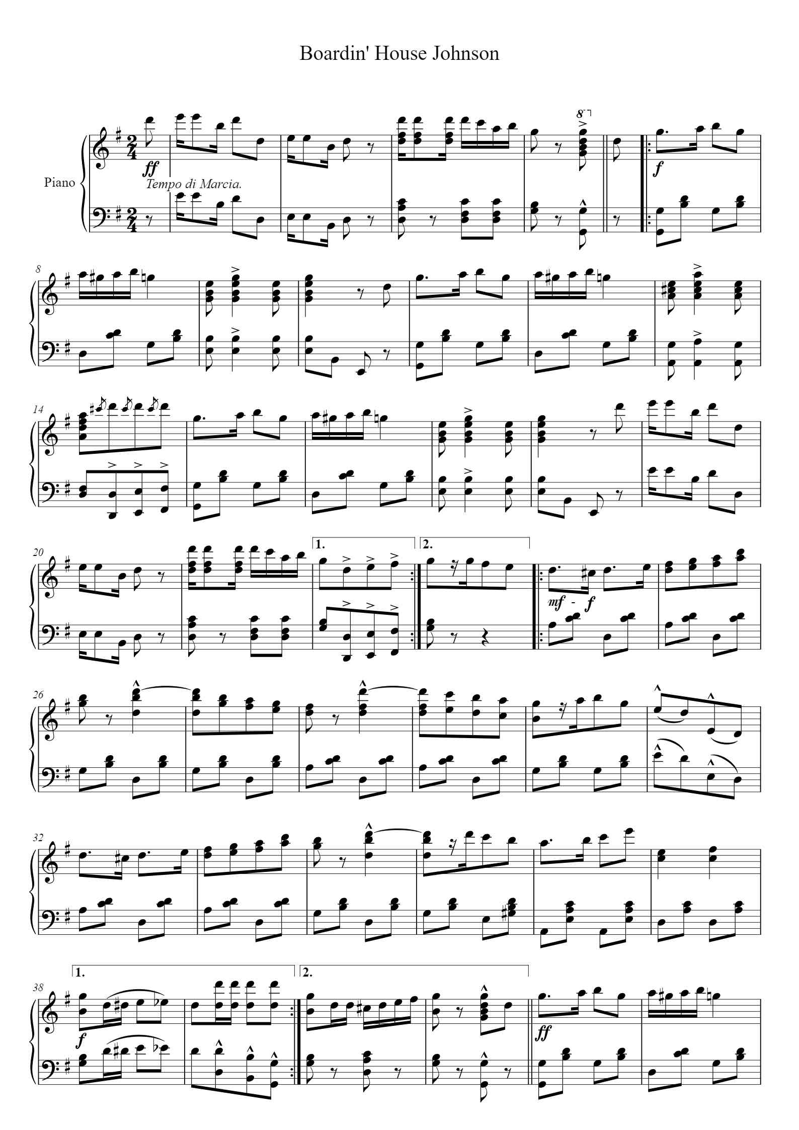 'Boardin' House Johnson' - Piano Sheet Music By By Sadie Koninsky (1899 ...