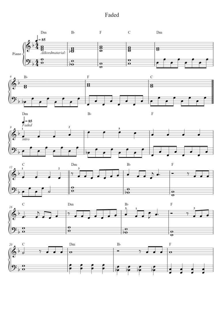 'Faded' - Piano Sheet Music By Alan Walker Arr: Martin Kratochwil | TOPiano