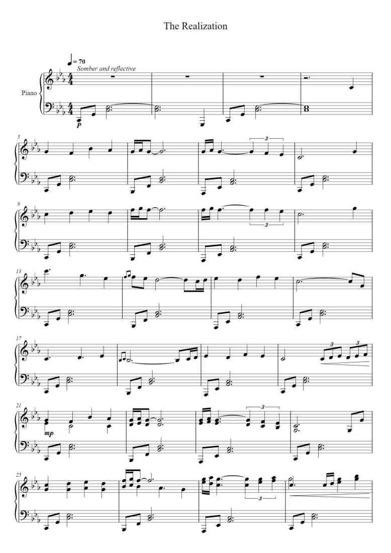 The Realization钢琴谱 - Trevor Roland - free piano sheet music - PiaNoproblem