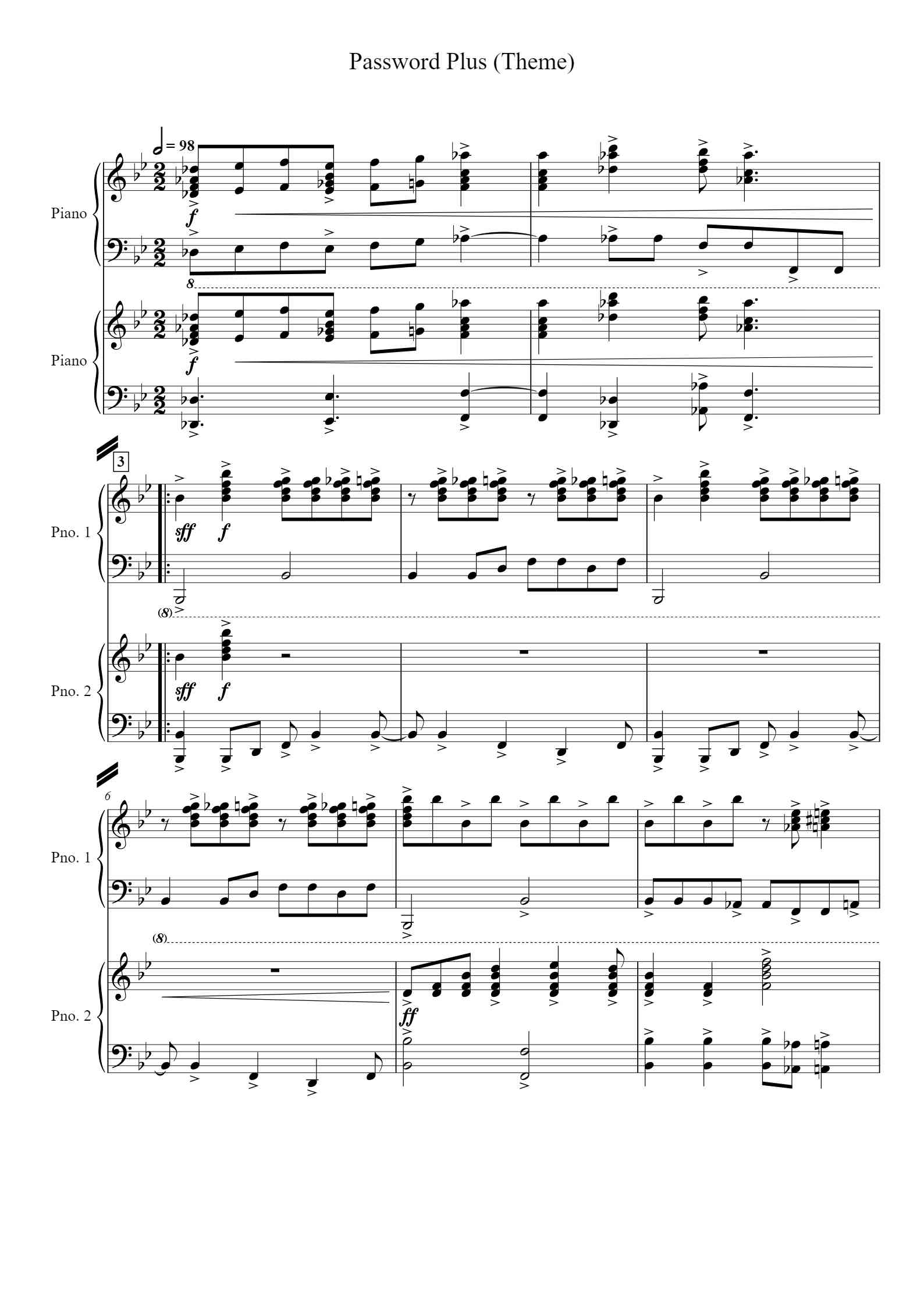 'Password Plus (Theme)' - Piano Sheet Music By Score Productions; arr ...