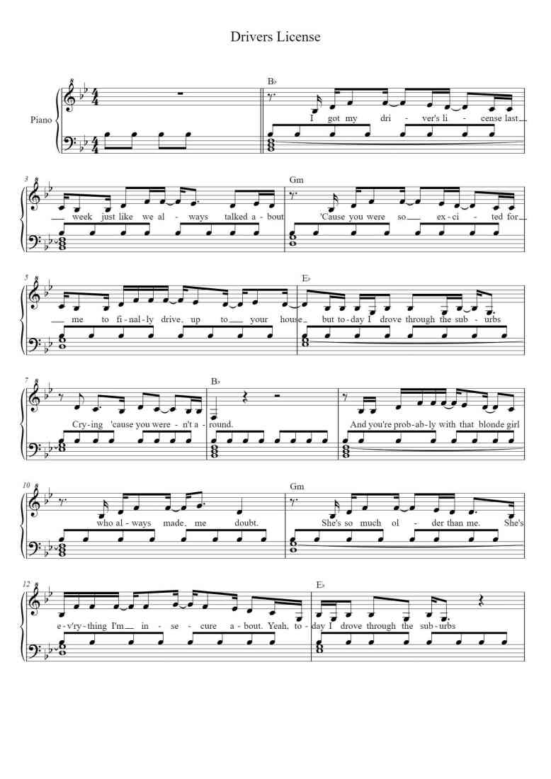 'Drivers License' - Piano Sheet Music By xxx | TOPiano