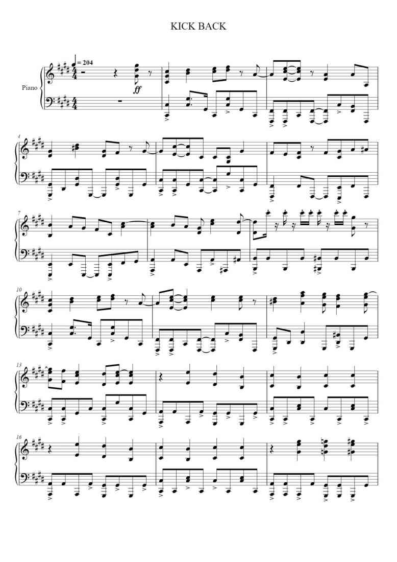'KICK BACK' - Piano Sheet Music By Kenshi Yonezu | TOPiano