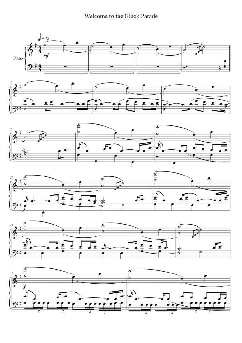 'Welcome to the Black Parade' - Piano Sheet Music By Arr. Grant D ...