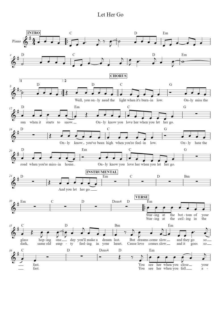 'Let Her Go' - Piano Sheet Music By Music and Lyrics by Michael David ...