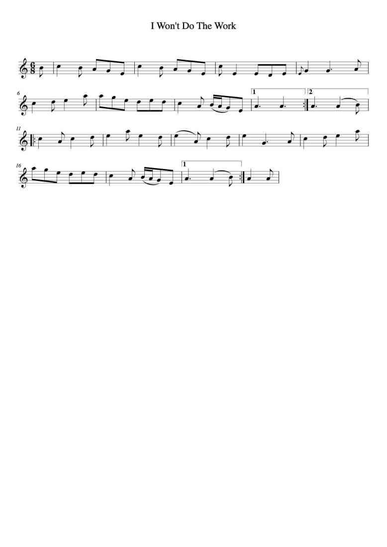 'I Won't Do The Work' - Piano Sheet Music By Old Traditional Gaelic ...