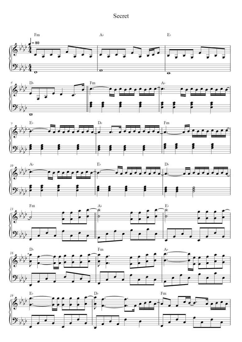 Secret钢琴谱 - LOUANE - free piano sheet music - PiaNoproblem