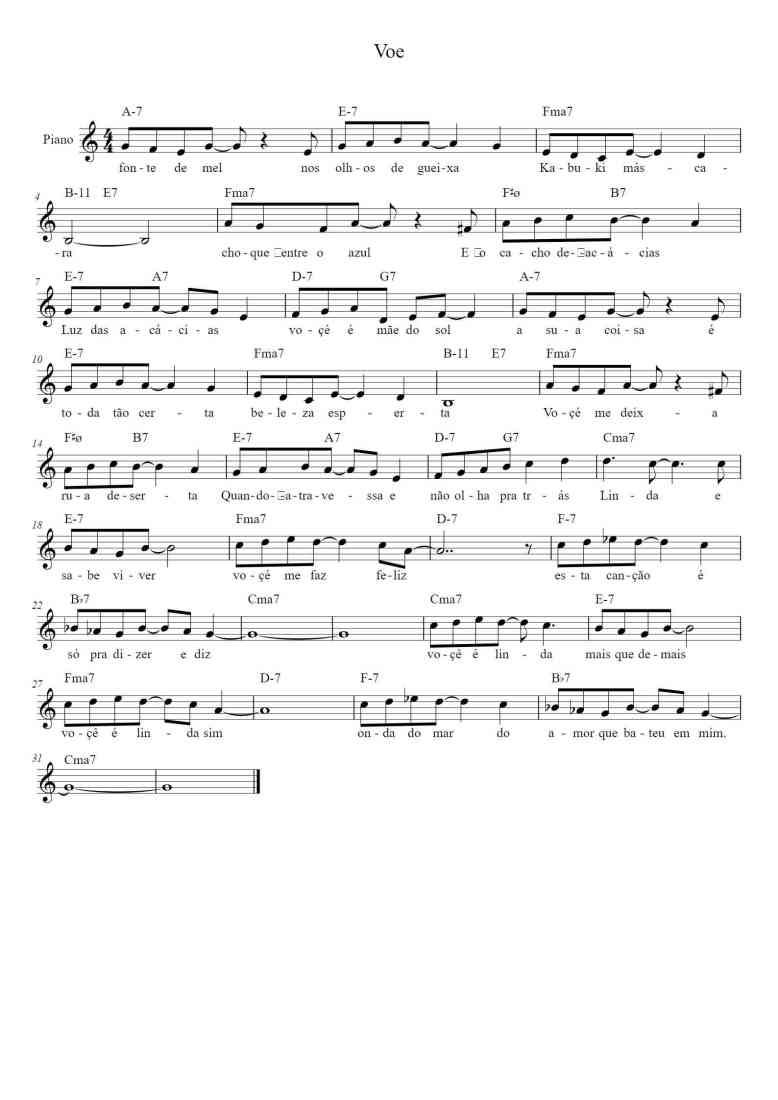 'Voe' - Piano Sheet Music By Caetano Veloso | TOPiano