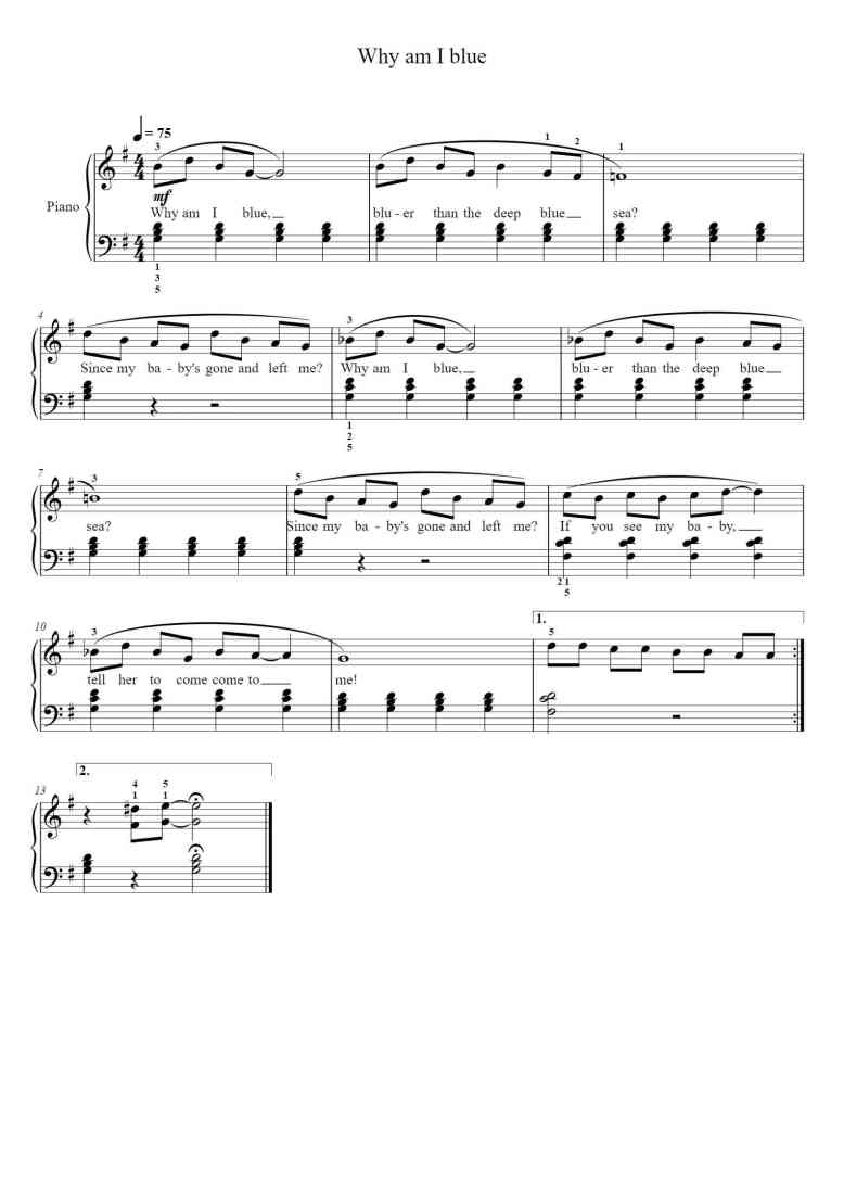 'Why am I blue' - Piano Sheet Music By unbekannter Verfasser Bearb ...