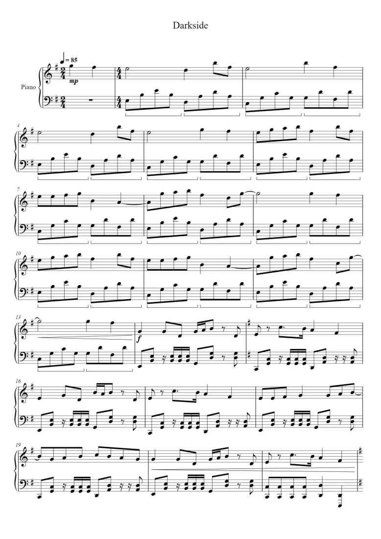 'Darkside' - Piano Sheet Music By Alan Walker | TOPiano