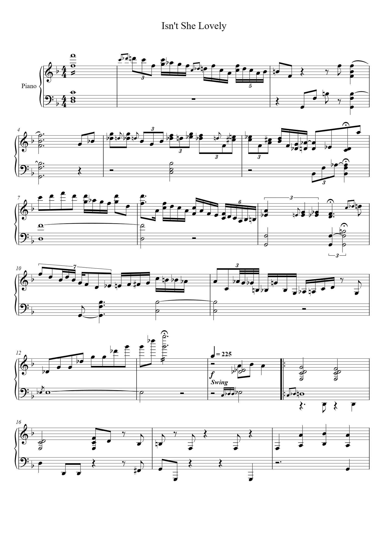 'Isn't She Lovely' - Piano Sheet Music By Transcribed by Timothy ...