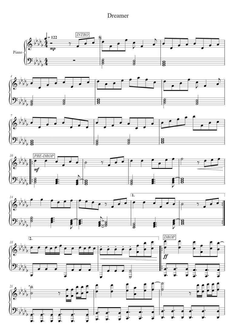 'Dreamer' - Piano Sheet Music By Huttbins | TOPiano