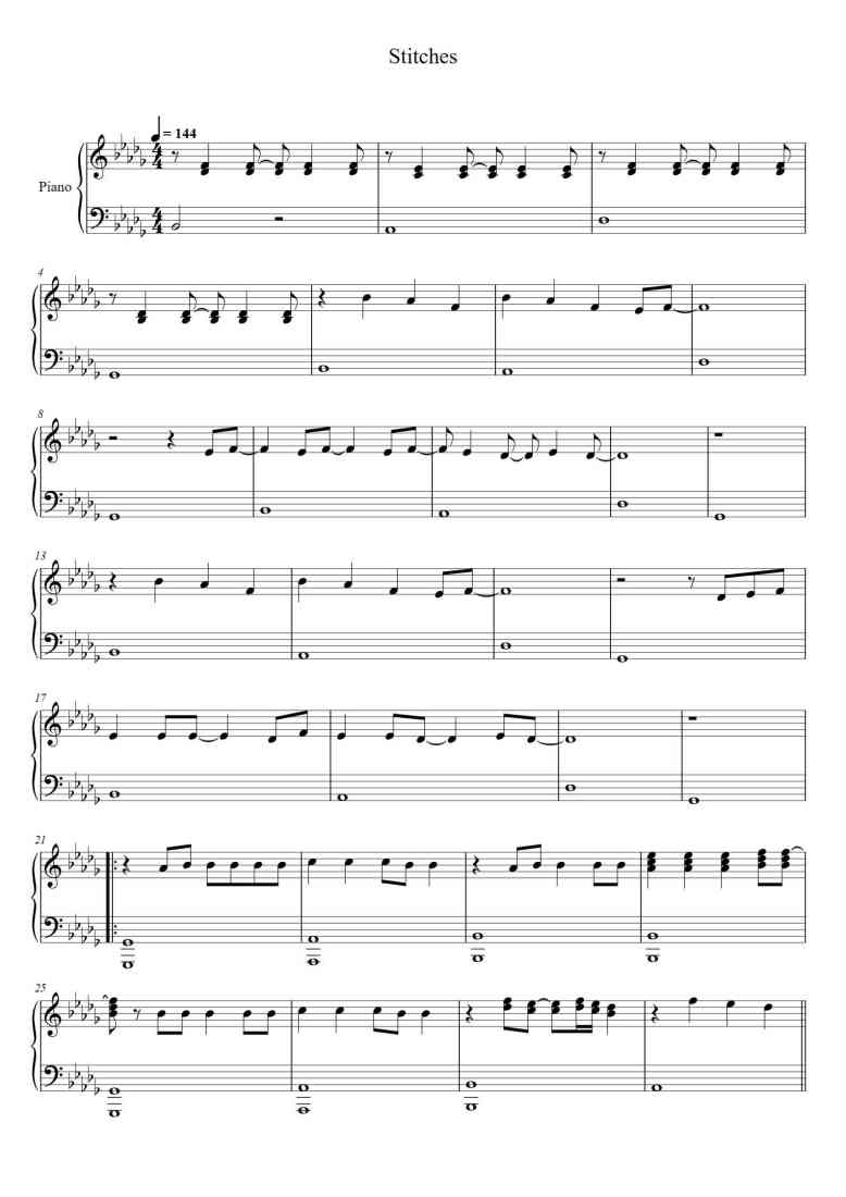 'Stitches 完整版' - Piano Sheet Music By Daniel Kyriakides | TOPiano