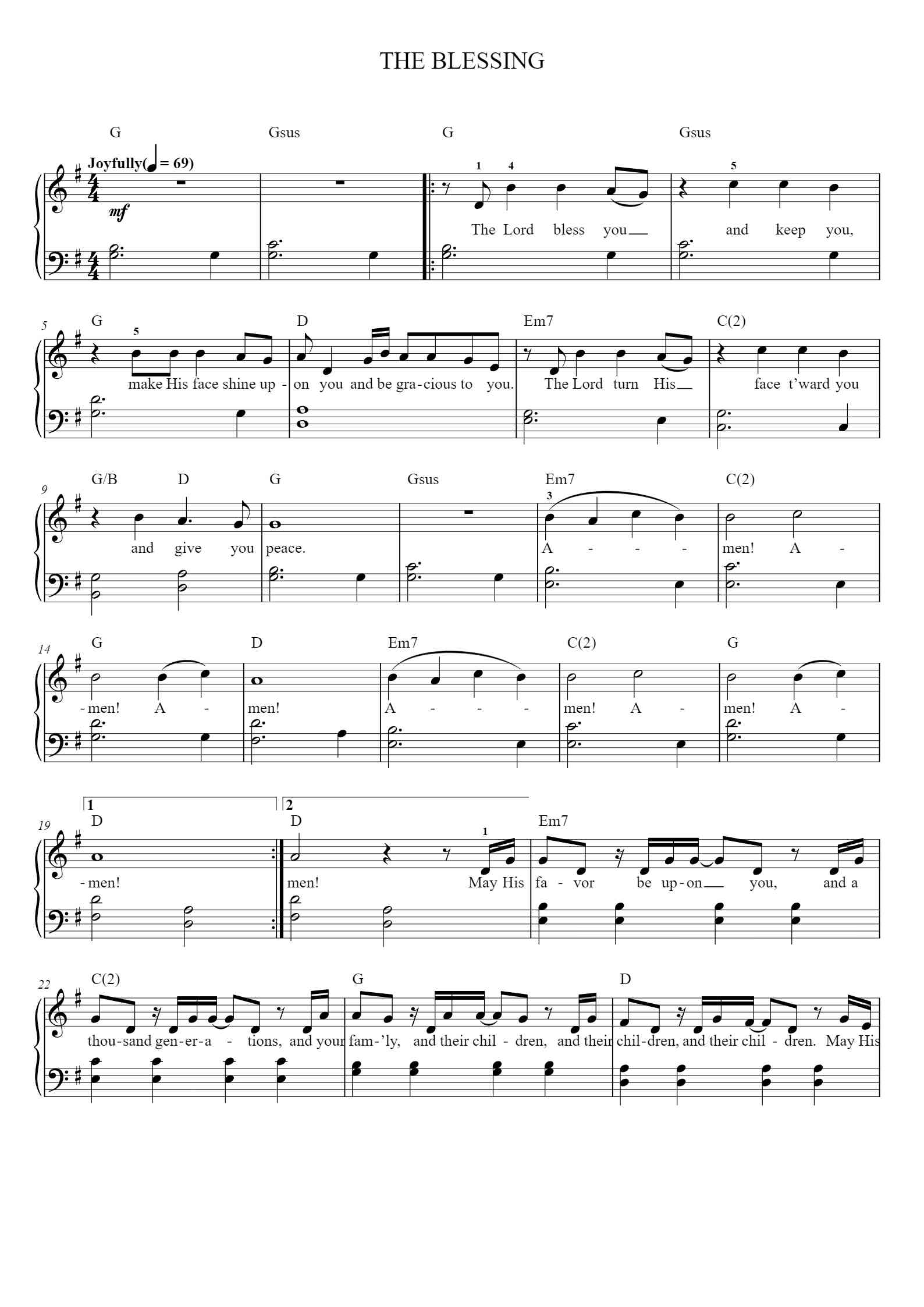 'The Blessing' - Piano Sheet Music By Words and Music by KARI JOBE ...