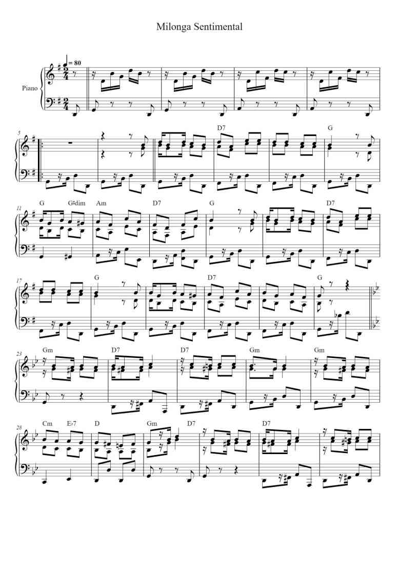 'Milonga Sentimental' - Piano Sheet Music By Música: Sebastián Plana Letra: Homero Manzi | TOPiano