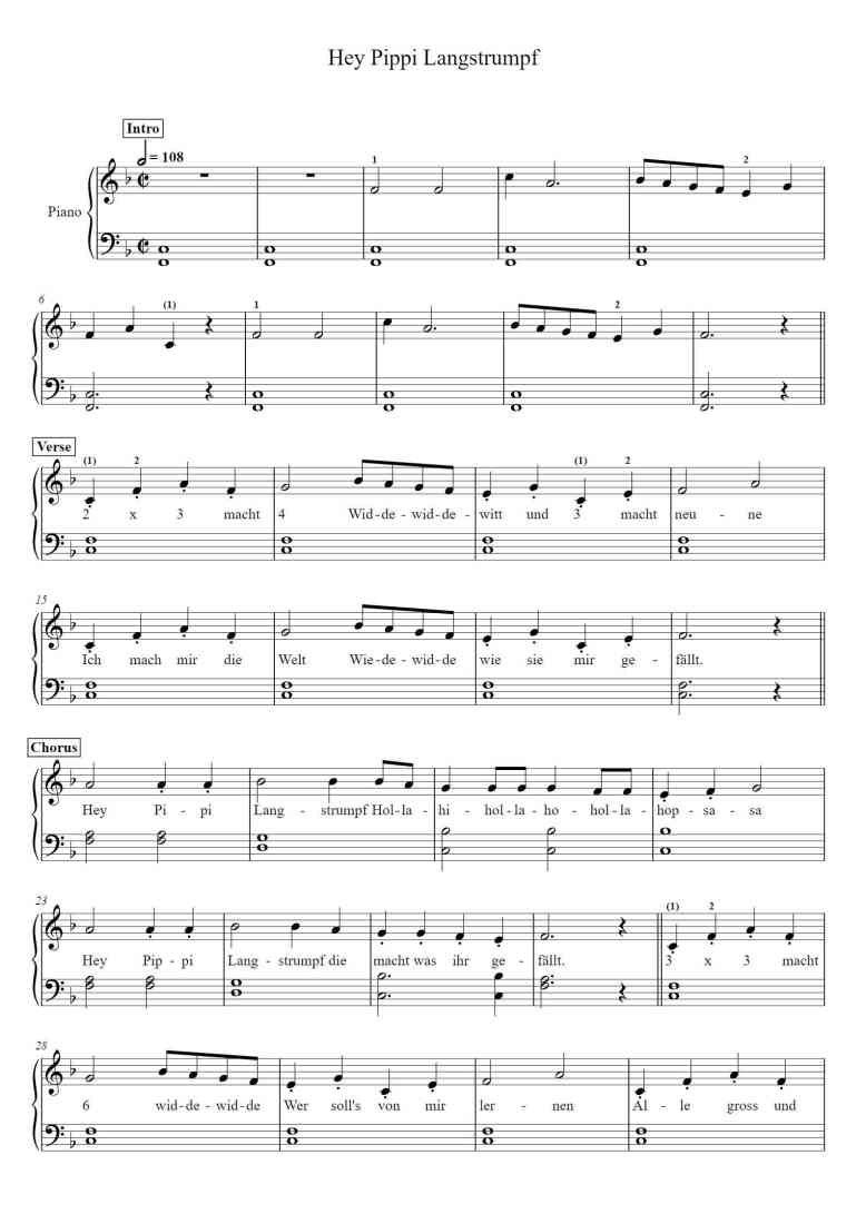 'Hey Pippi Langstrumpf' - Piano Sheet Music By Jan Johansson Arr ...