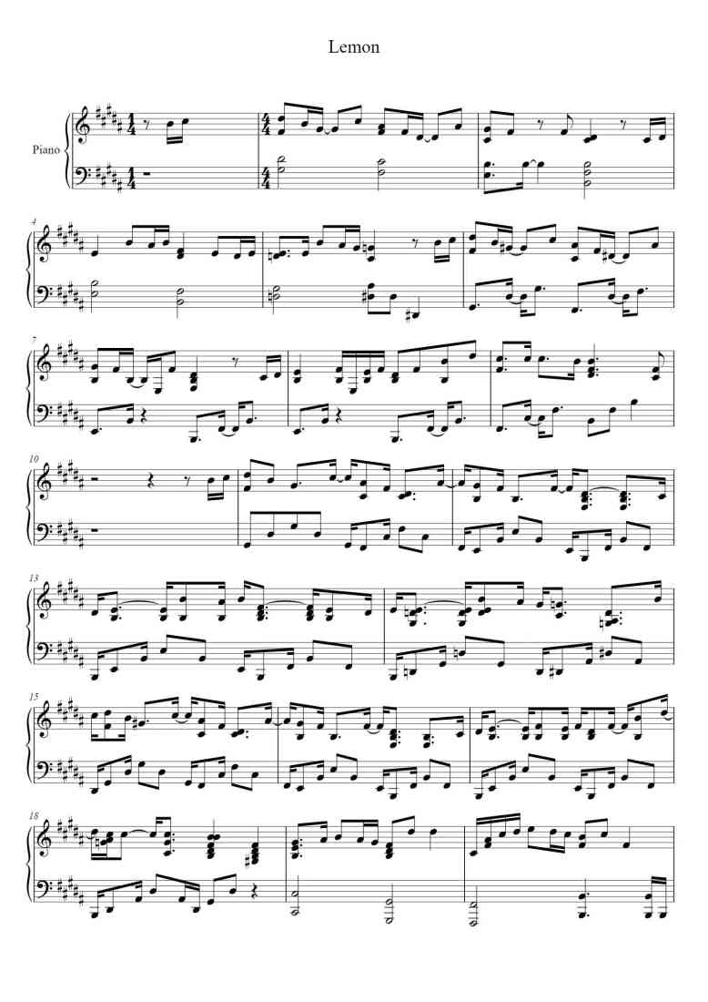 lemon（原版独奏）米津玄师钢琴谱 - 米津玄师 - free piano sheet music - PiaNoproblem