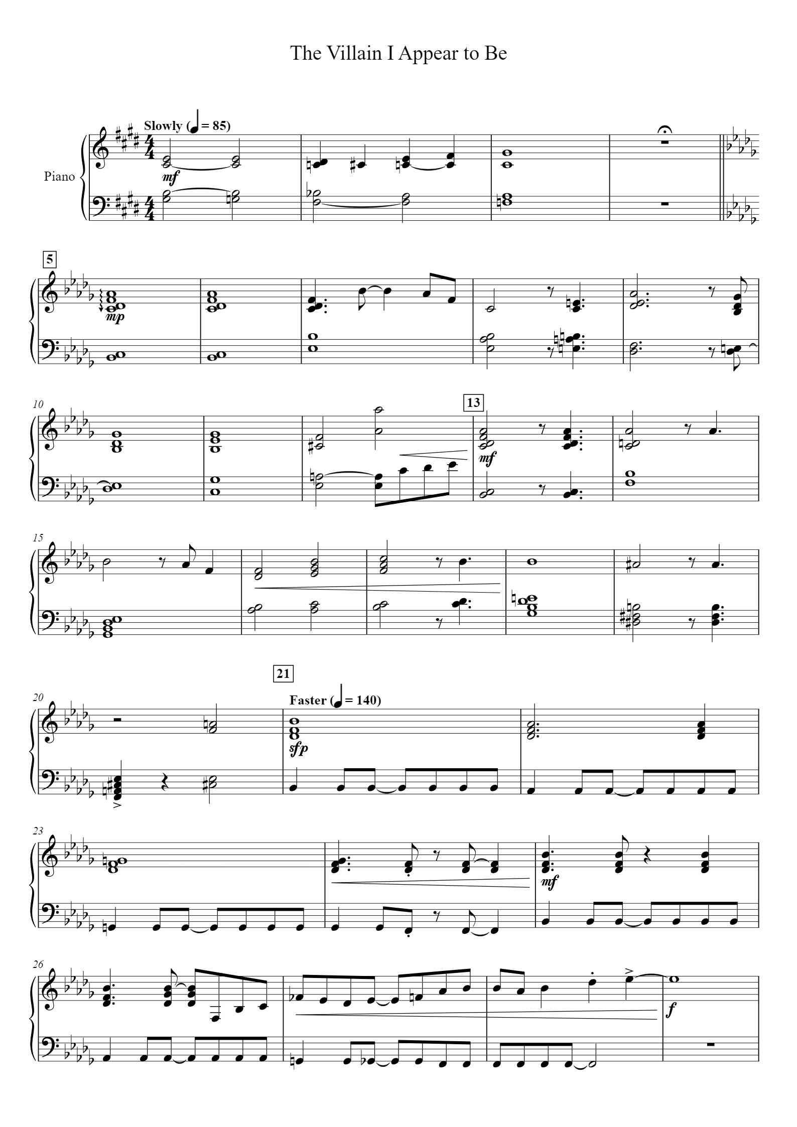 'The Villain I Appear to Be' - Piano Sheet Music By Harcia Turswift ...