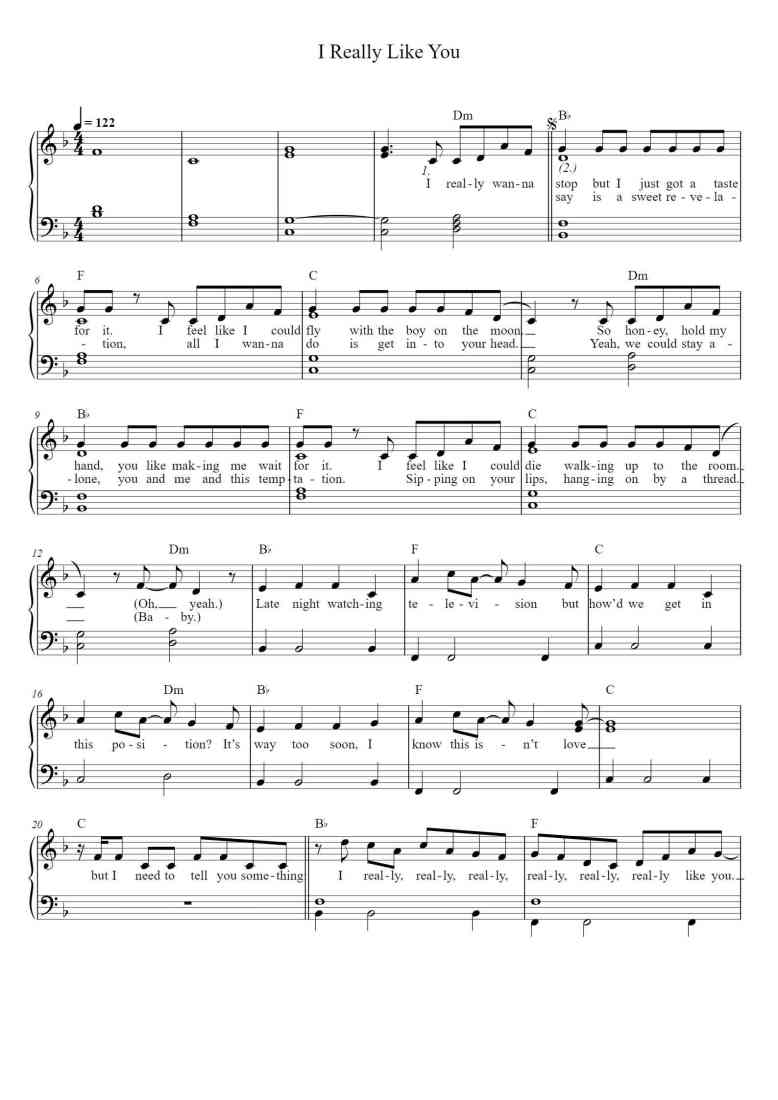 'I Really Like You' - Piano Sheet Music By Words & Music by Peter ...