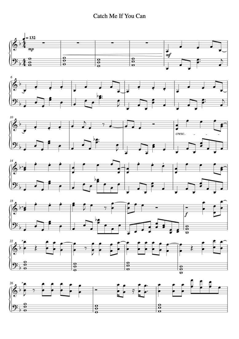 'Catch Me If You Can' - Piano Sheet Music By Words and Music by Alan ...