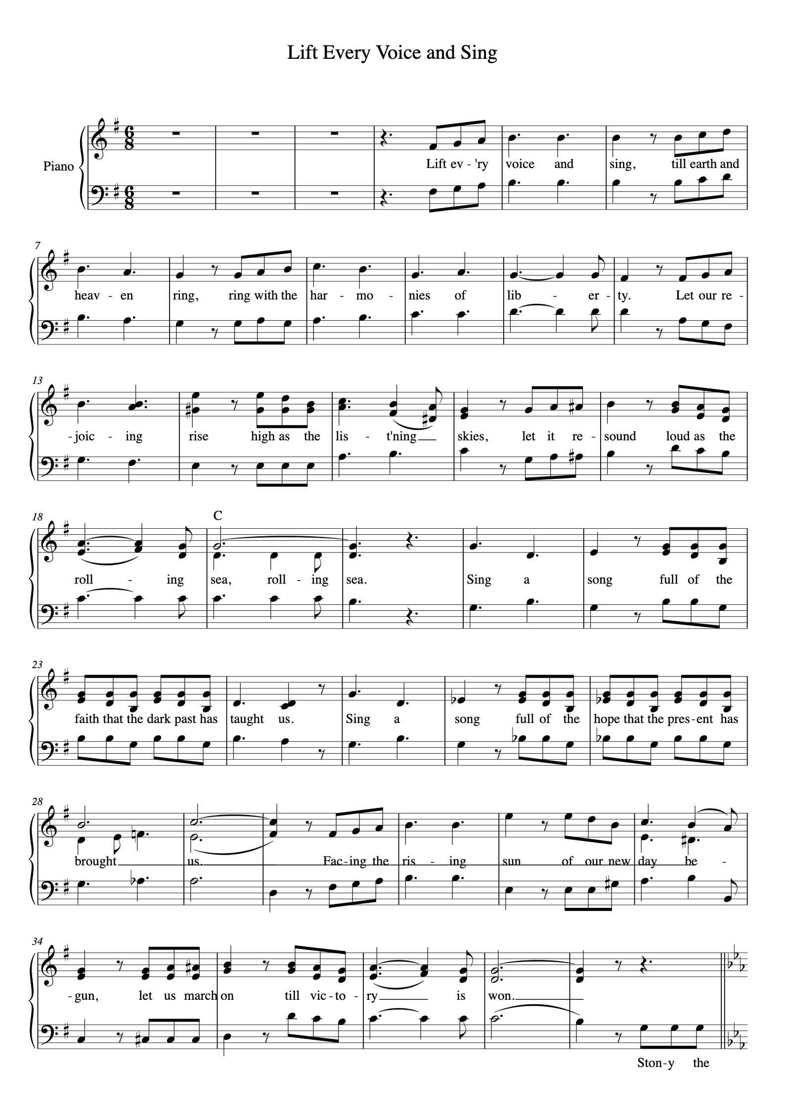 'Lift Every Voice and Sing' - Piano Sheet Music By Music by J. Rosamond ...