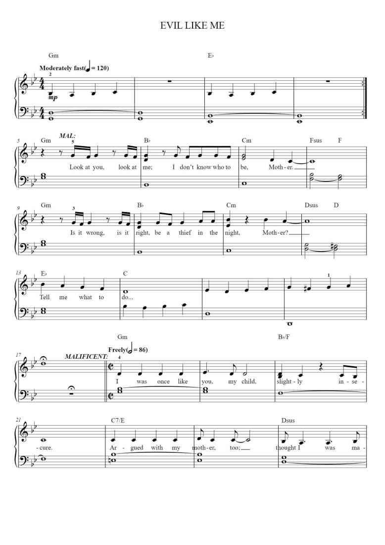 'Evil like me' - Piano Sheet Music By Words and Music by ANDREW LIPPA ...