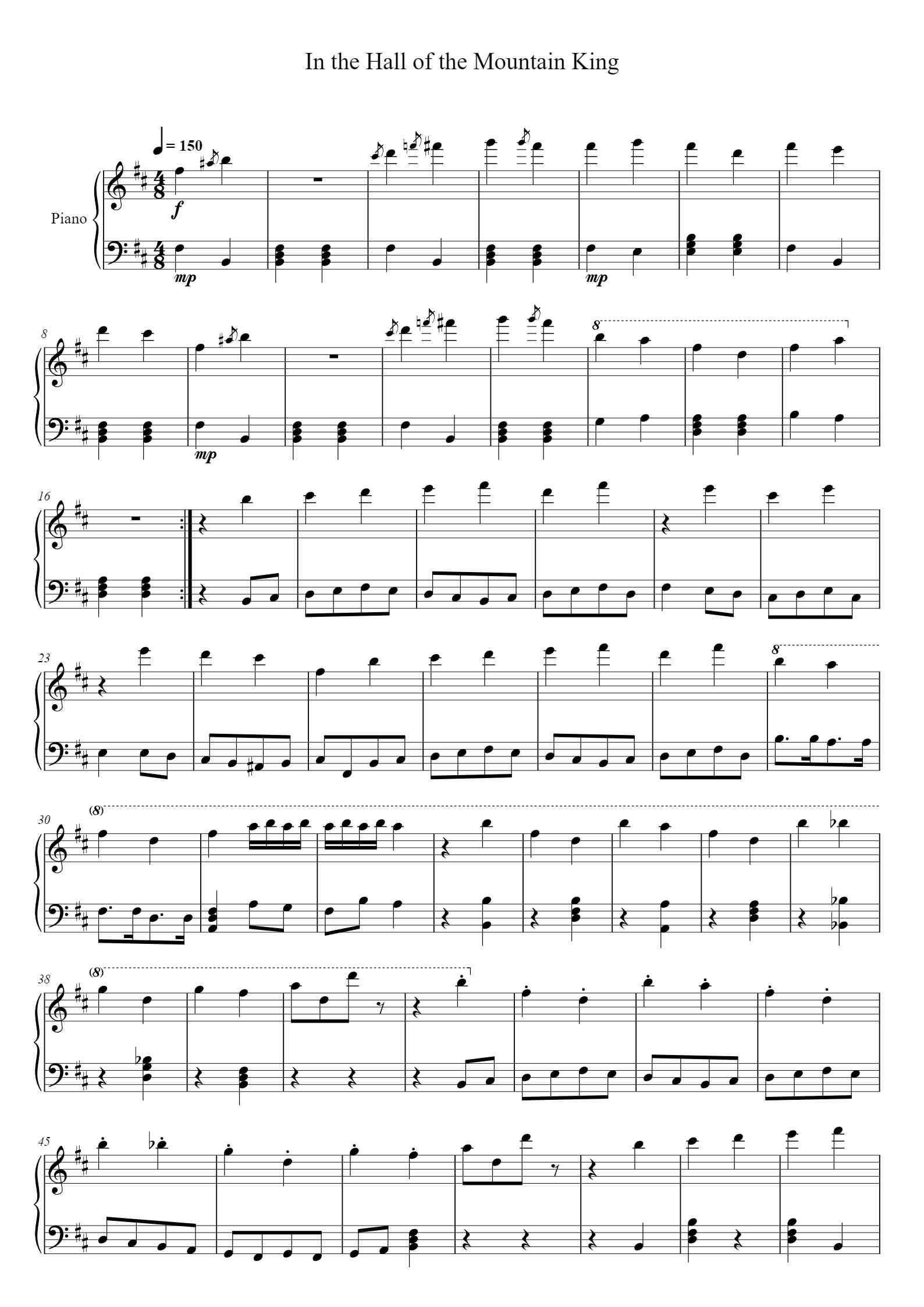 'In The Hall of The Mountain King' - Piano Sheet Music By Grieg / JT ...