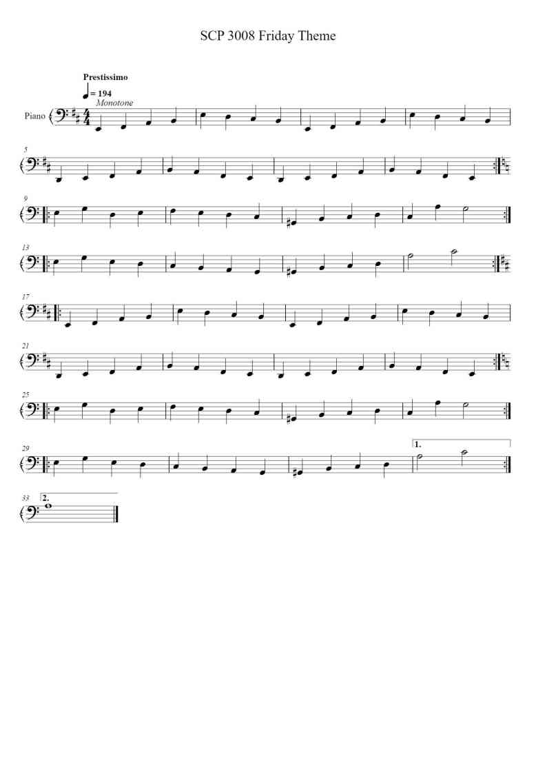 'SCP 3008 Friday Theme' - Piano Sheet Music By Composed by Uglyburger0 ...