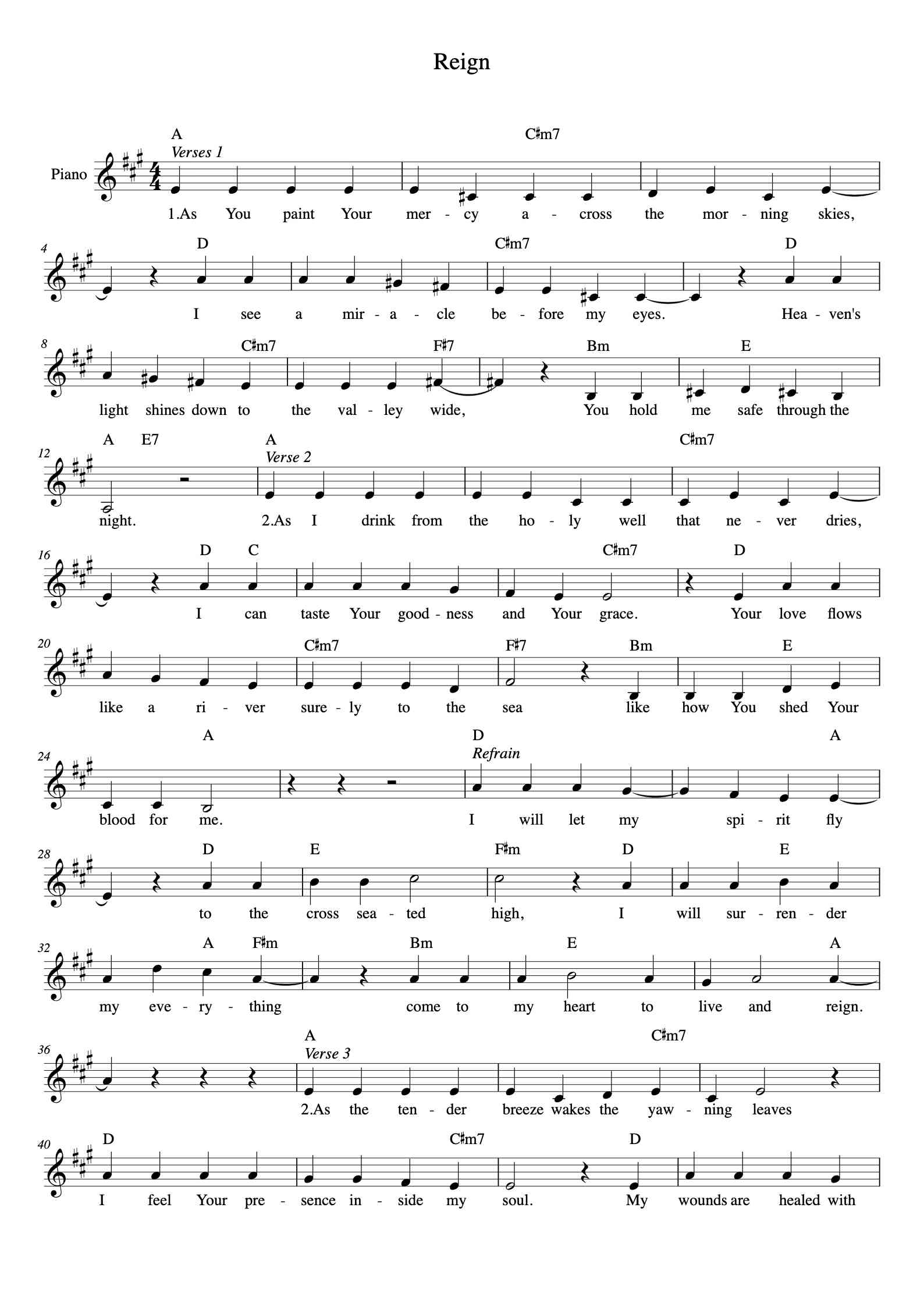 'Reign' - Piano Sheet Music By Mannix Eilinger Melissa Wong | TOPiano