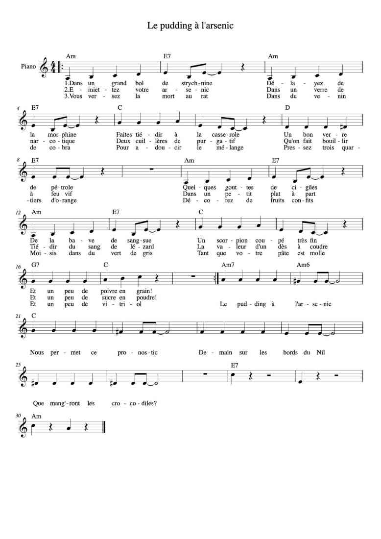 'Le pudding à l'arsenic' - Piano Sheet Music By xxx | TOPiano