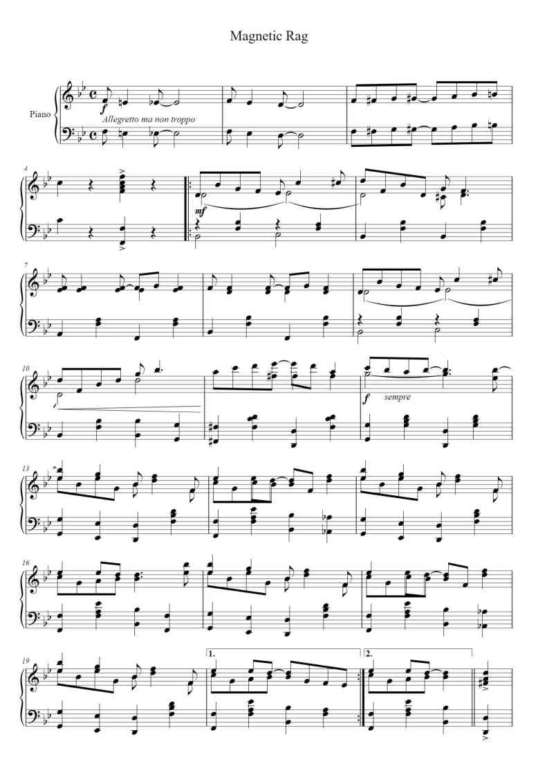 'Magnetic Rag' - Piano Sheet Music By By SCOTT JOPLIN (1914) Composer ...