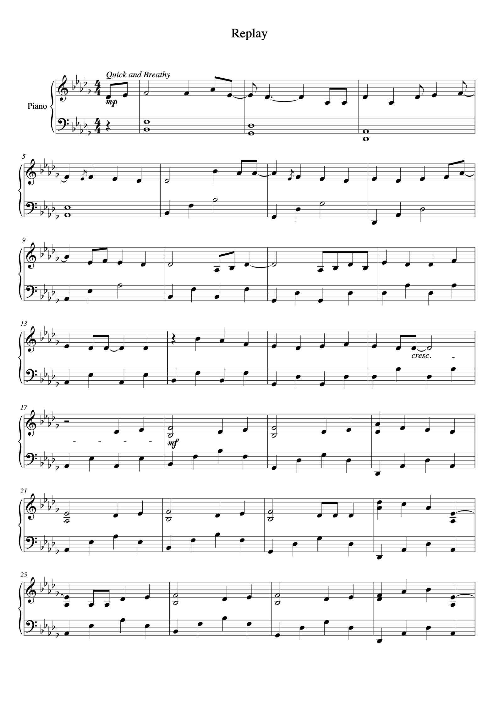 'Replay' - Piano Sheet Music By Clairelen | TOPiano