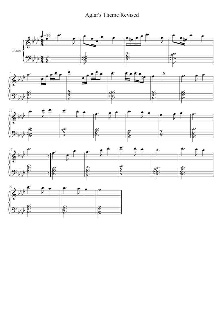 'Aglar's Theme Revised' - Piano Sheet Music By Andrew Melia | TOPiano