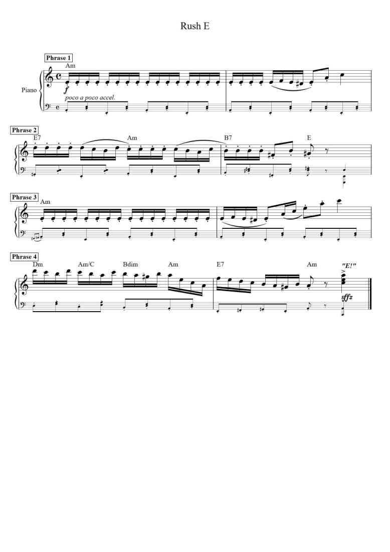 'Rush E' - Piano Sheet Music By Andrew Wrangell arr. YWCMl | TOPiano